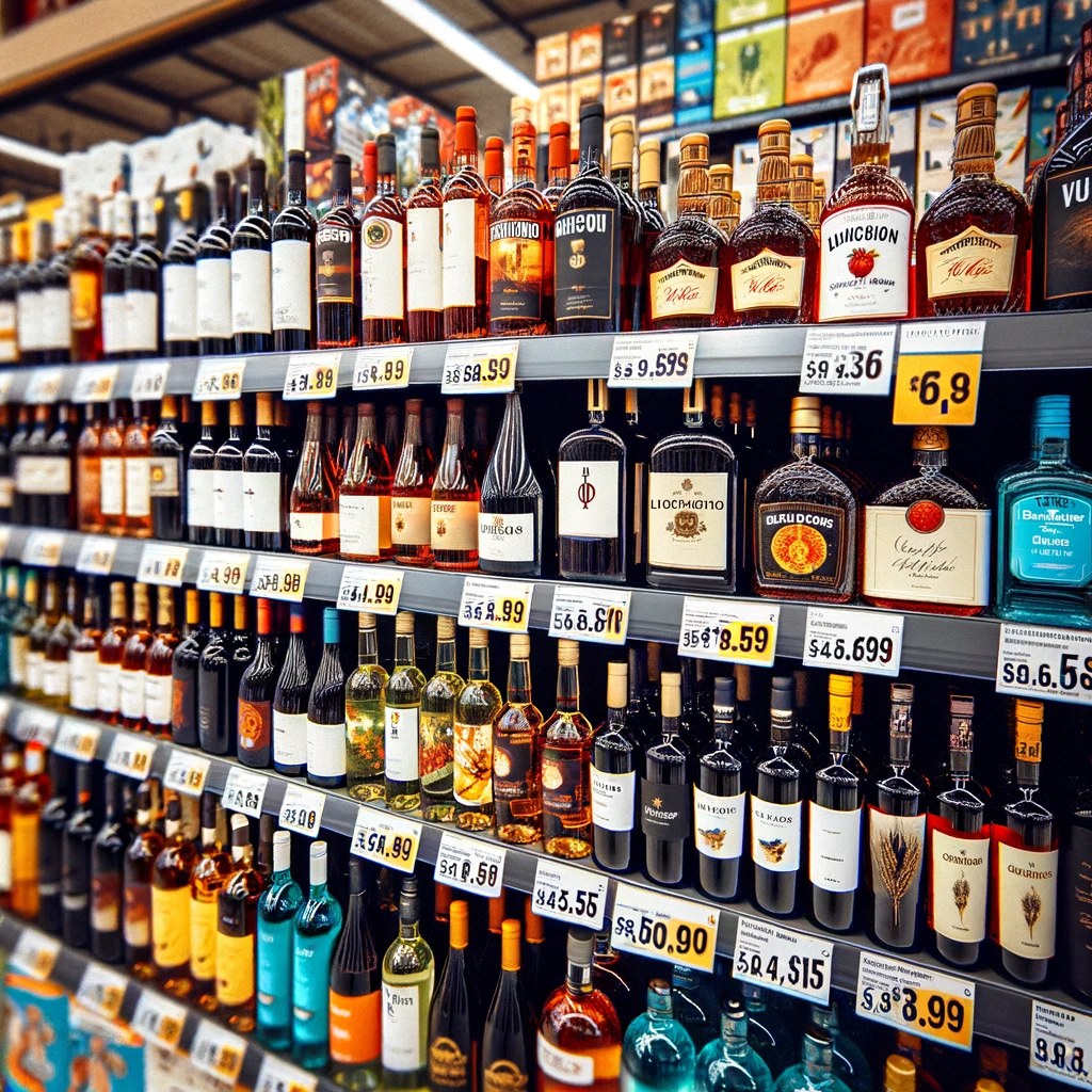 DALL·E 2024-02-18 11.19.48 - Alcoholic beverages in a grocery store ...