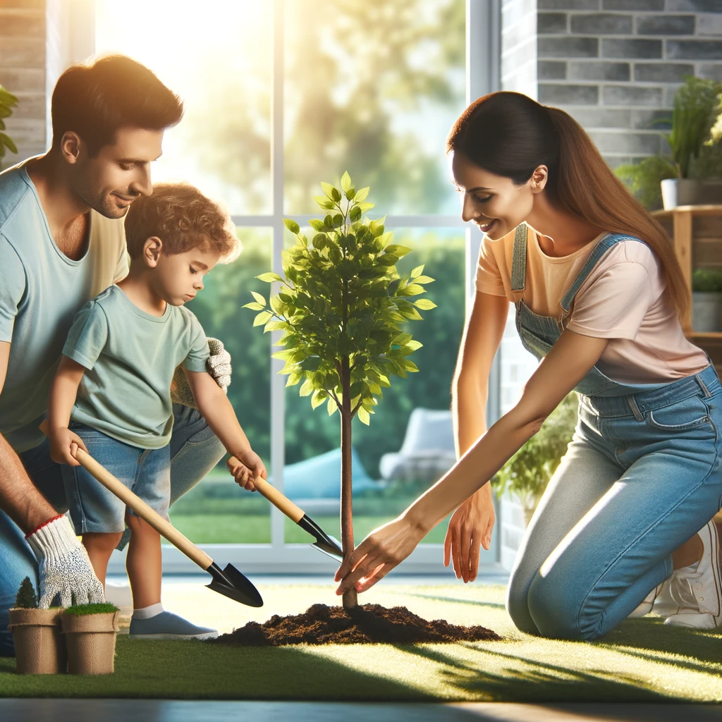 DALL·E 2024-03-20 22.09.01 - A family planting a tree together in their ...