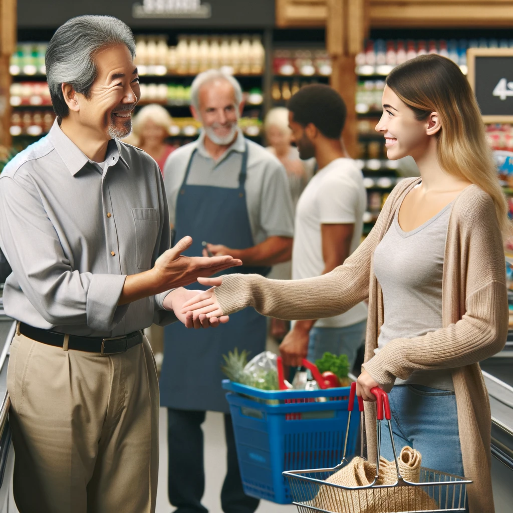 DALL·E 2024-04-17 18.06.58 - A considerate shopper letting another ...